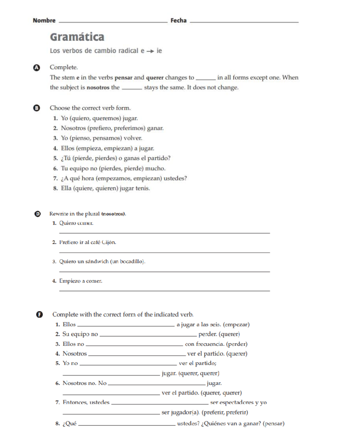 Caroline Bulloss - WB Verbos de cambio radical e-ie o-ue - Studocu