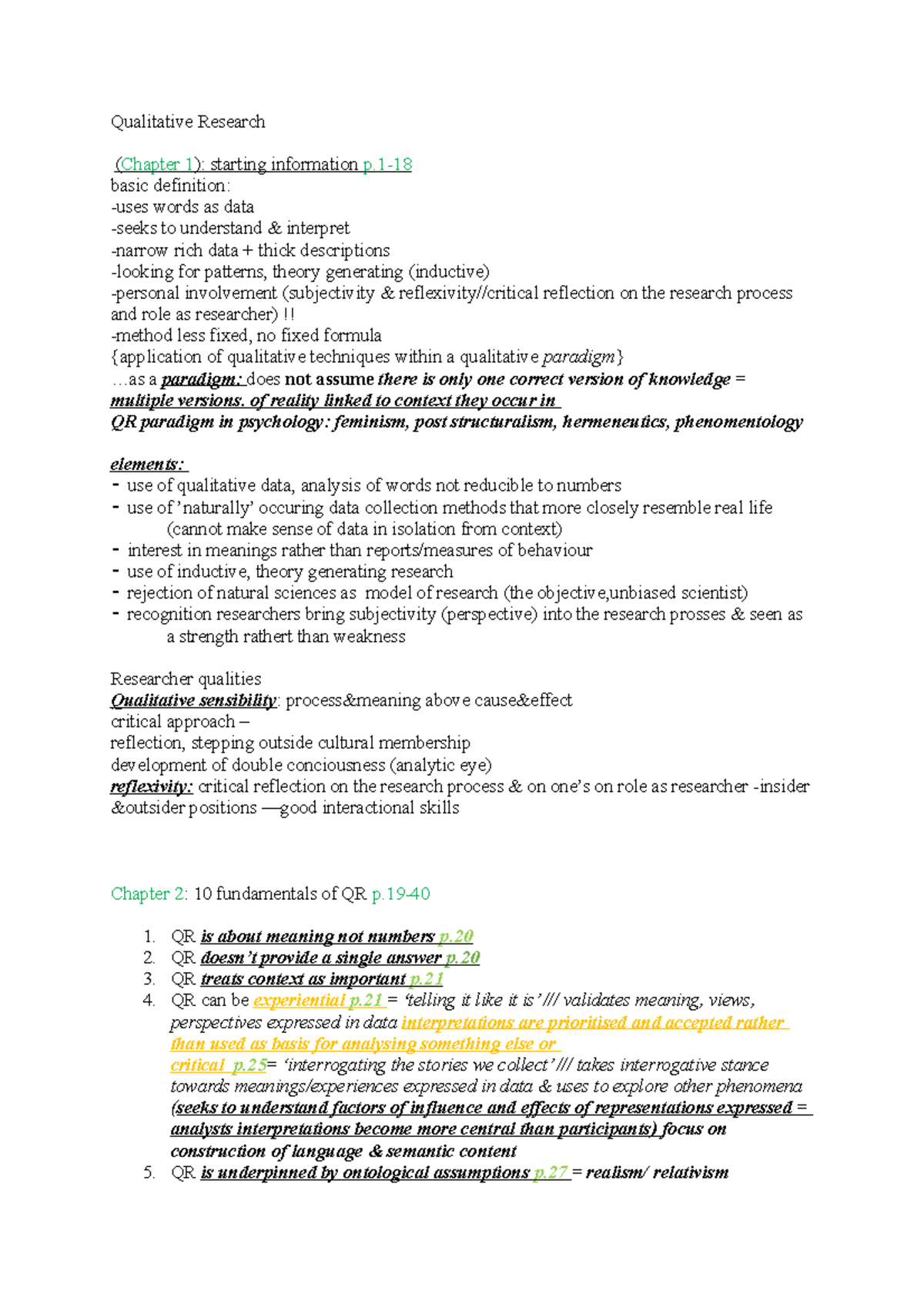 Qualitative Research study notes * information from slides and book ...