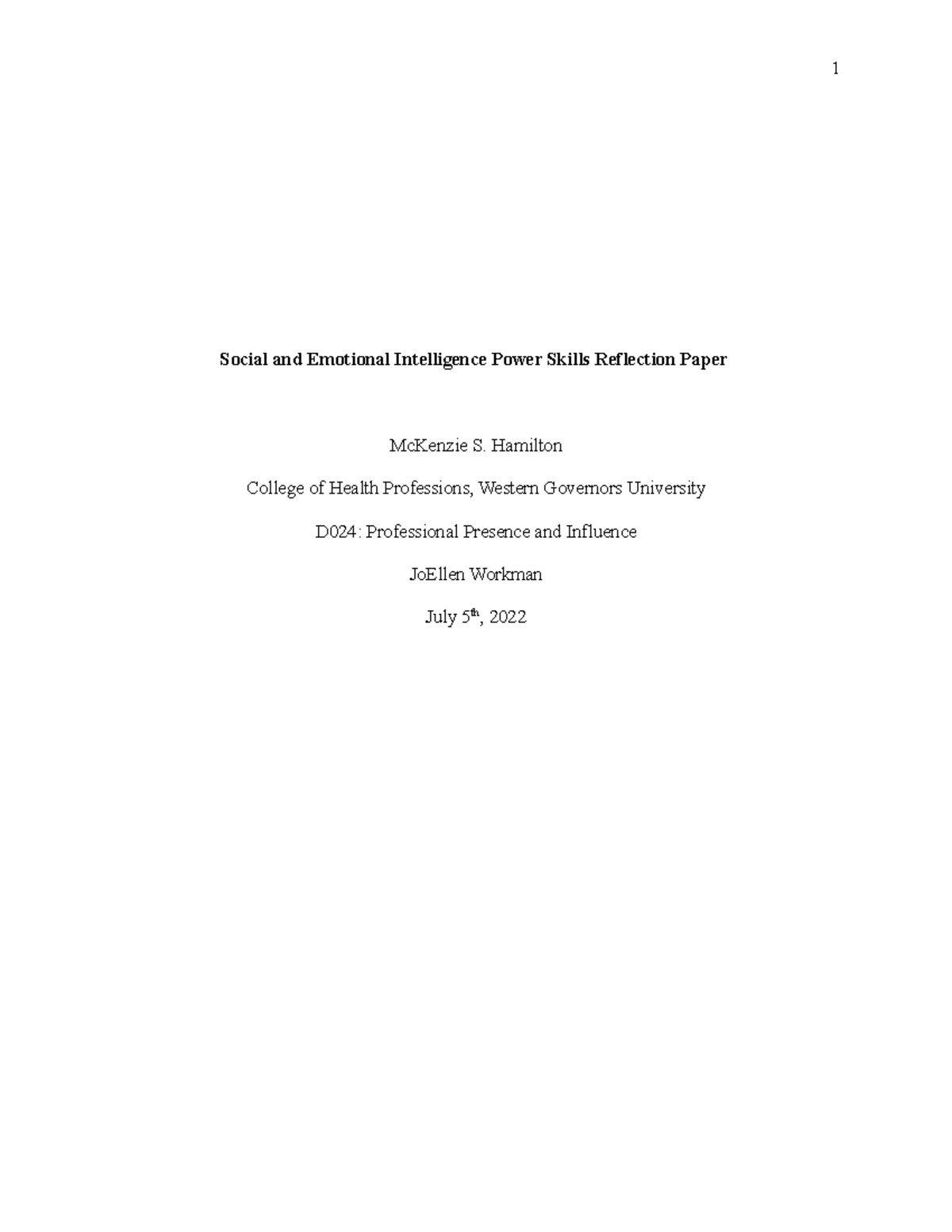 Reflection Paper Template - Social and Emotional Intelligence Power ...