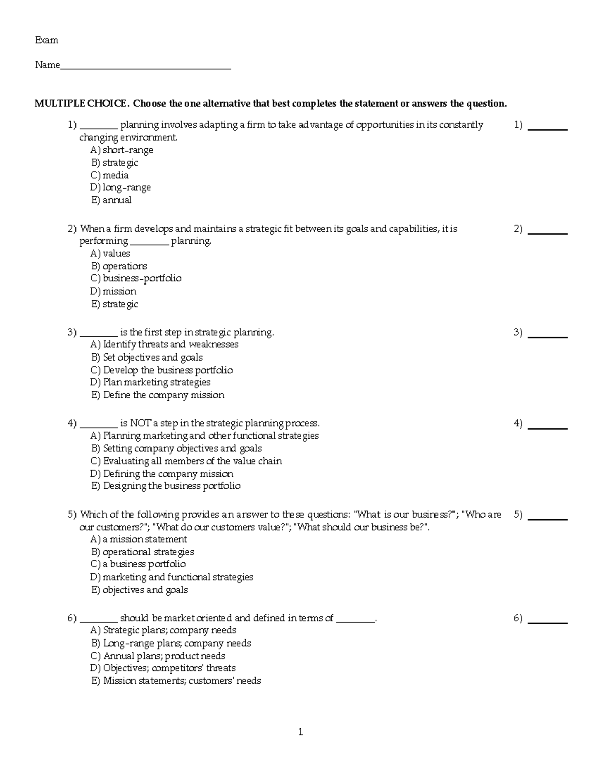 Chapter 2 test bank - Exam Name ...