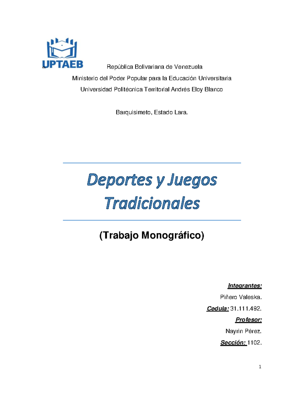 Trabajo monografico de Nairin - República Bolivariana de Venezuela Ministerio del Poder Popular ...