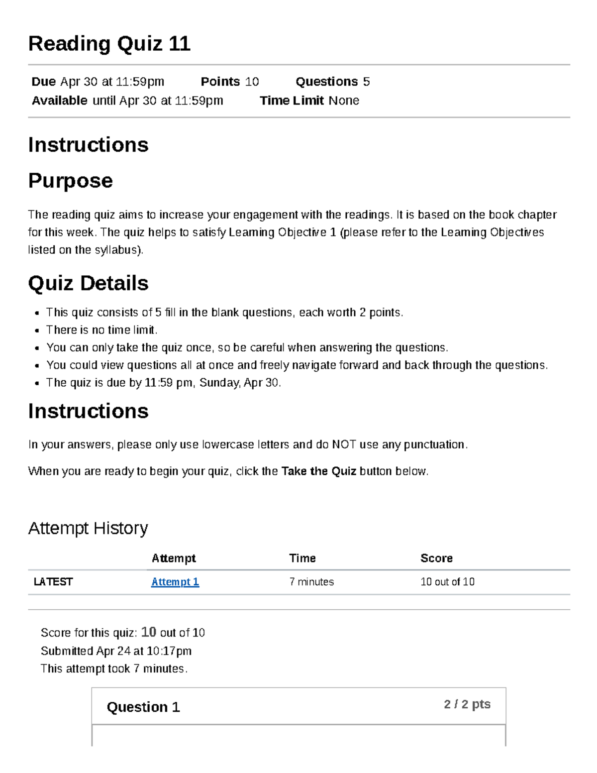 Reading Quiz 11 SOC 4500-01 (33548) - Reading Quiz 11 Due Apr 30 at 11 ...