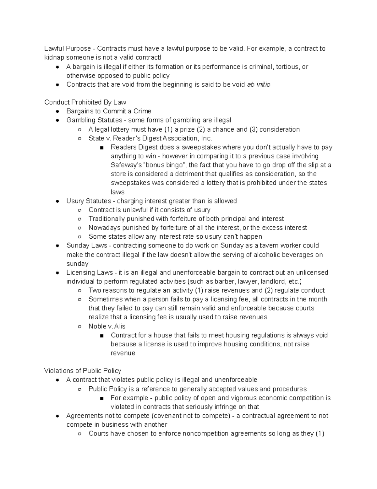 12. Legality and Capacity - Lawful Purpose Contracts must have a lawful ...