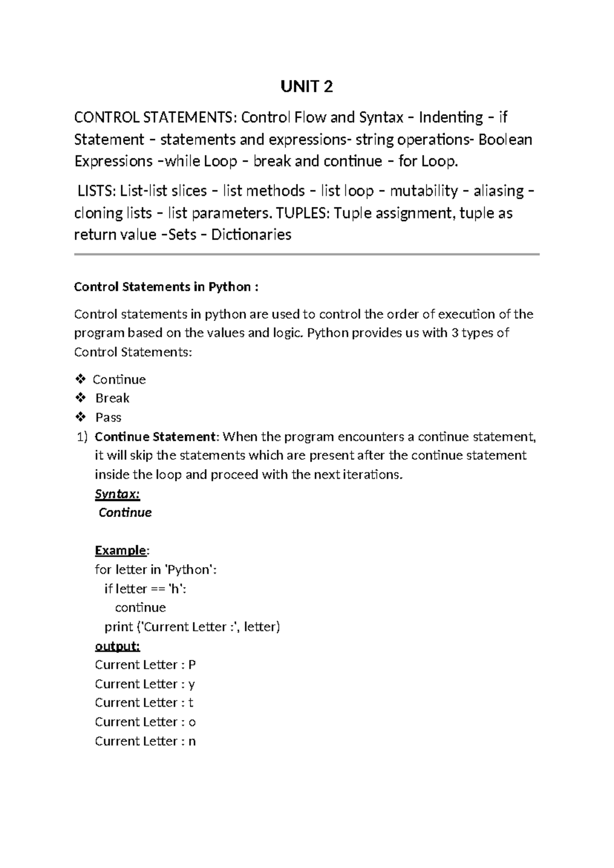UNIT 2-py notes - nil - UNIT 2 CONTROL STATEMENTS: Control Flow and ... UNIT 2-py notes - nil - UNIT 2 CONTROL STATEMENTS: Control Flow and ...