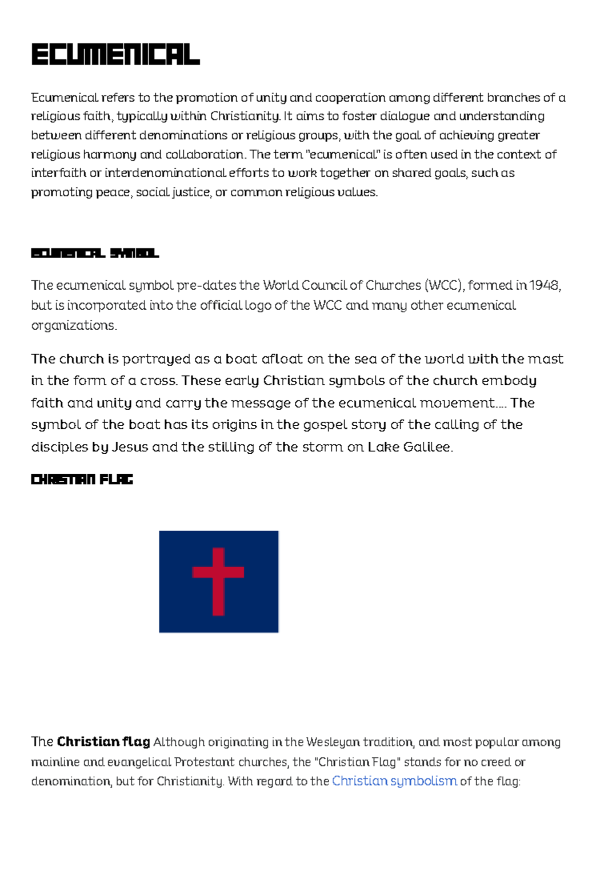 Ecumenical - good - ECUMENICAL Ecumenical refers to the promotion of ...