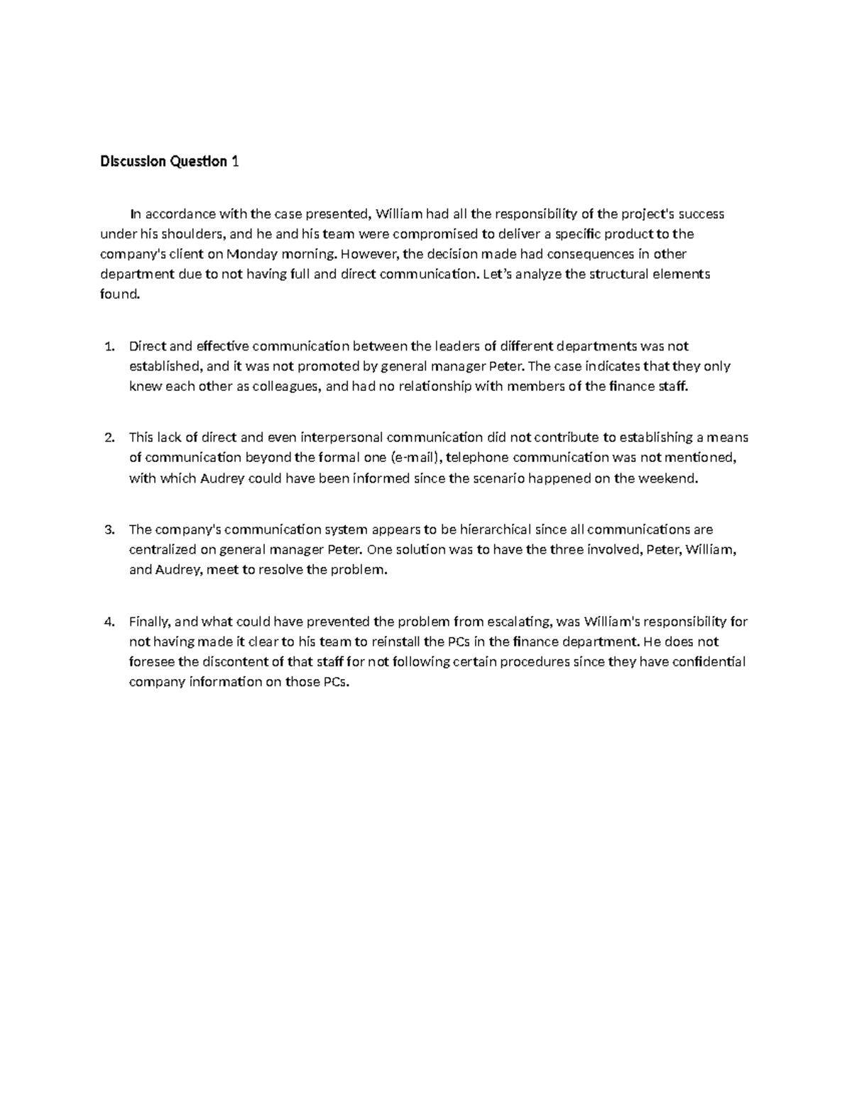 Discussion 1 Case Study - Discussion Question 1 In accordance with the ...