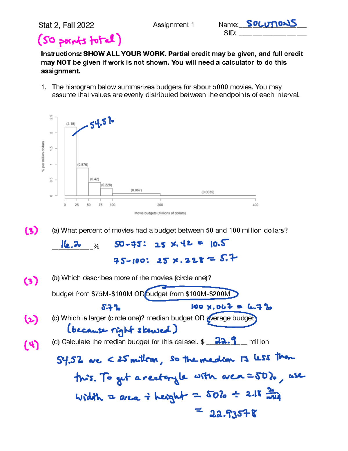 Stat2Fa22Assignment 1Solutions - SID: ____________________ Instructions ...