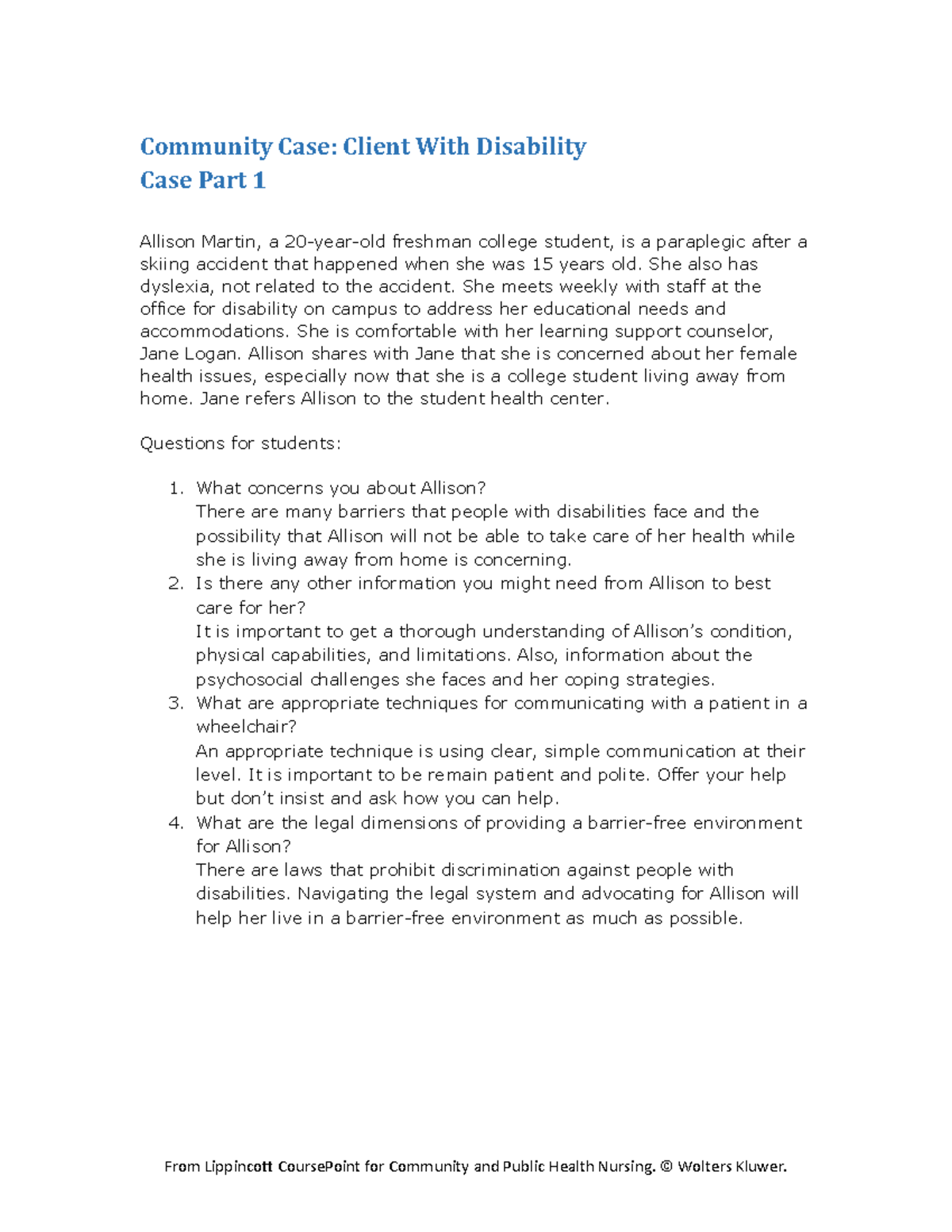 Community Client Disability Case - Community Case: Client With ...