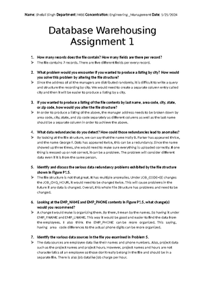 Shefali Singh Database Warehousing Assignment 4 - Database Warehousing Assignment 4 1. Use the ...