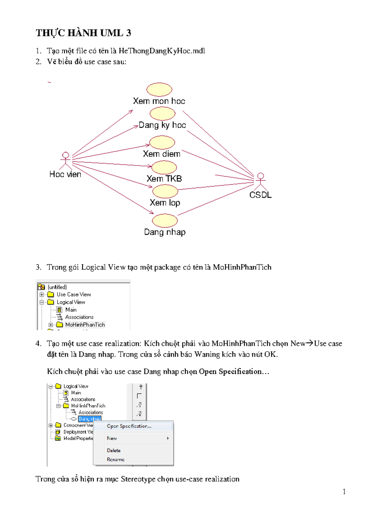 Part-1 2 - ádadsadsadasdada - 1 THỰC HÀNH UML 3 Tạo một file có tên là HeThongDangKyHoc Vẽ biểu ...