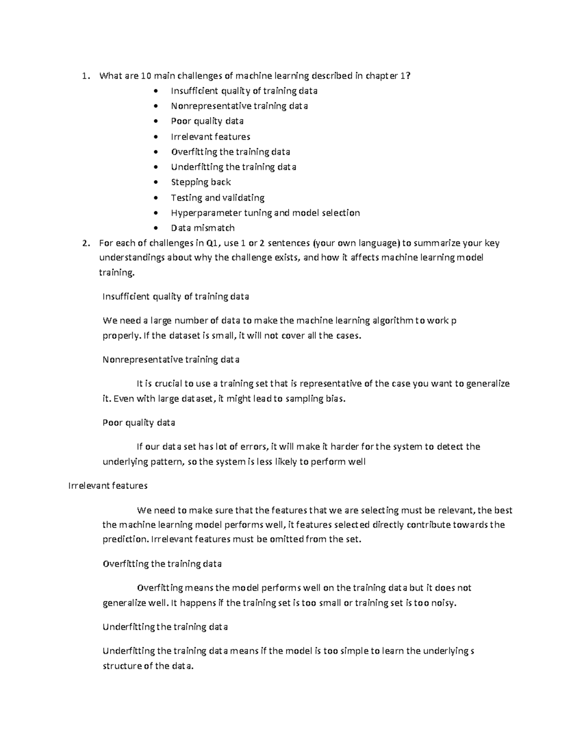 Ml Reading Assignment - What are 10 main challenges of machine learning described in chapter 1 ...