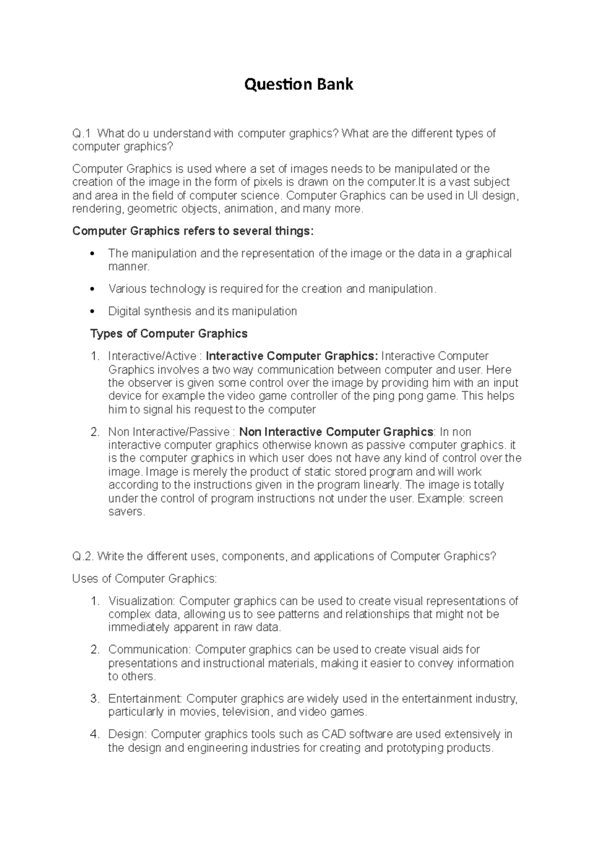 Question bank for practice - Question Bank Q What do u understand with ...