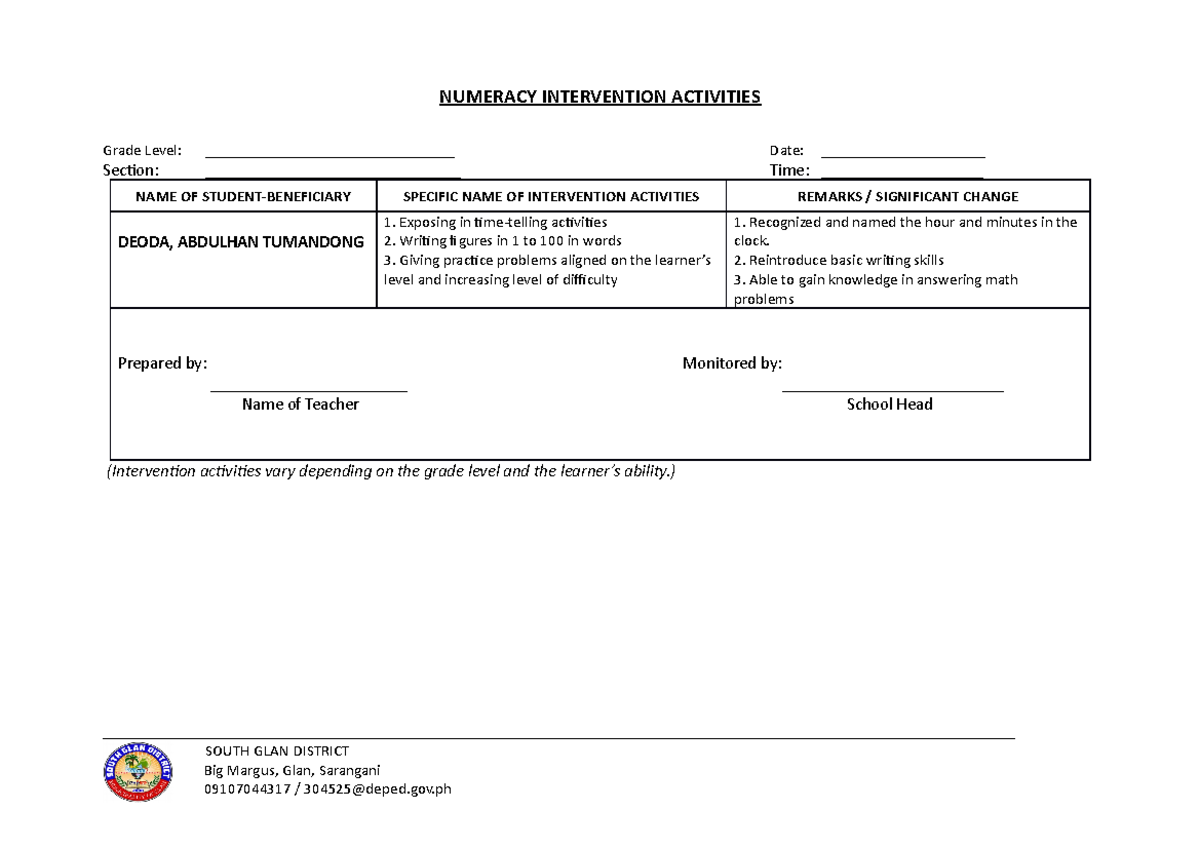 ME-Numeracy-Intervention-Program - Grade 12 - NUMERACY INTERVENTION ...
