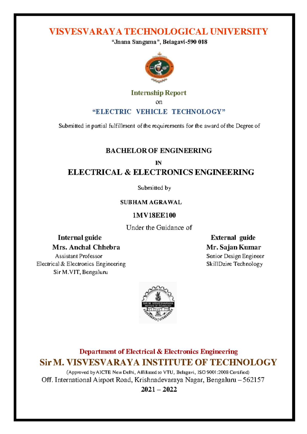Subham Final Report 1 - VISVESVARAYA TECHNOLOGICAL UNIVERSITY