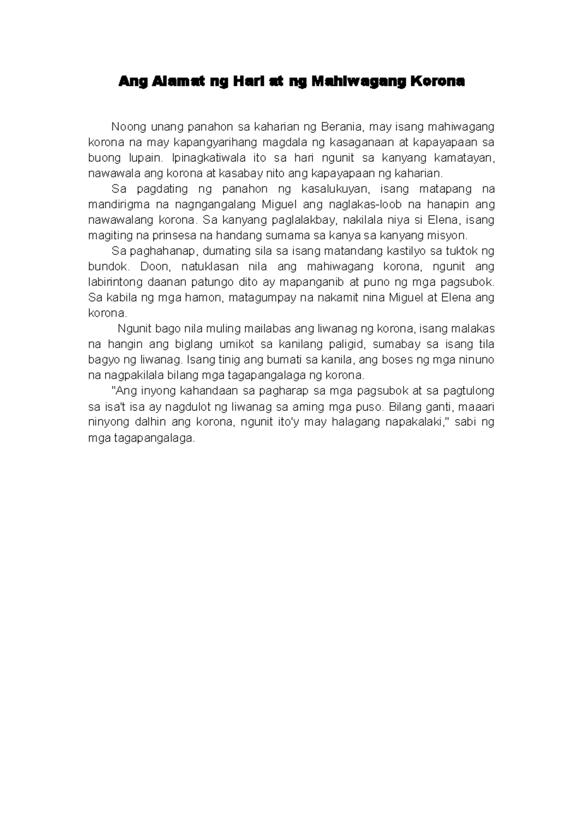 Ang Alamat ng Hari at ng Mahiwagang Korona - Ipinagkatiwala ito sa hari ...