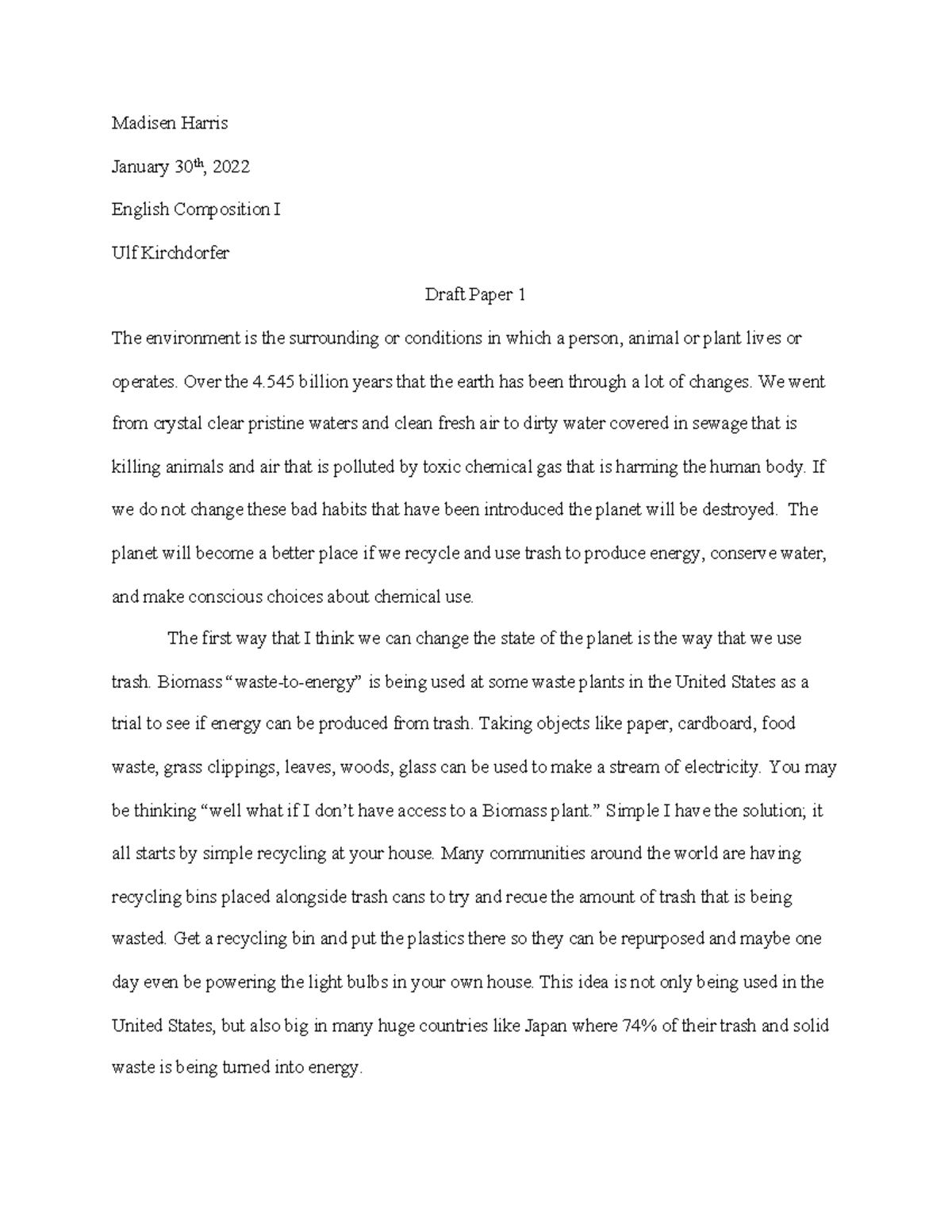 Draft Paper 1 - Essay that was based on the topic prompt that was given ...