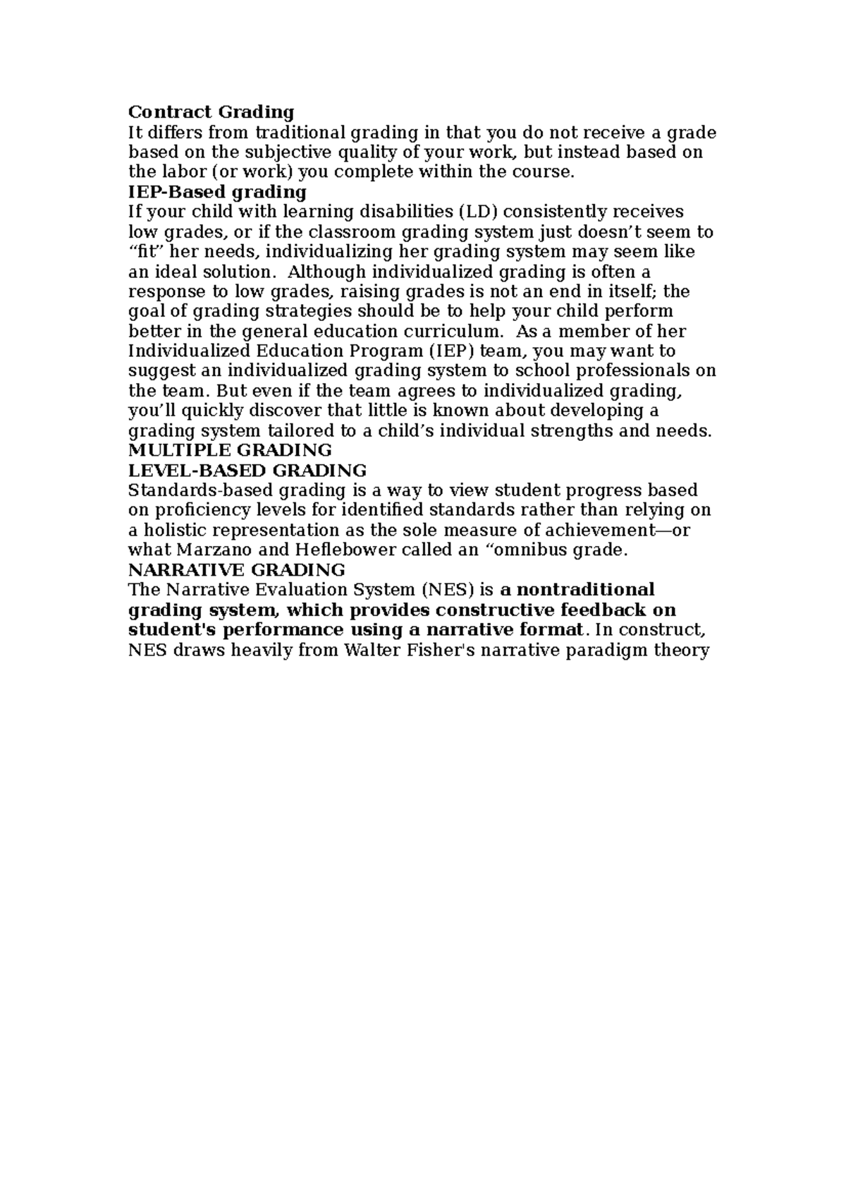 EDUC 10 Report Handouts - Contract Grading It differs from traditional ...