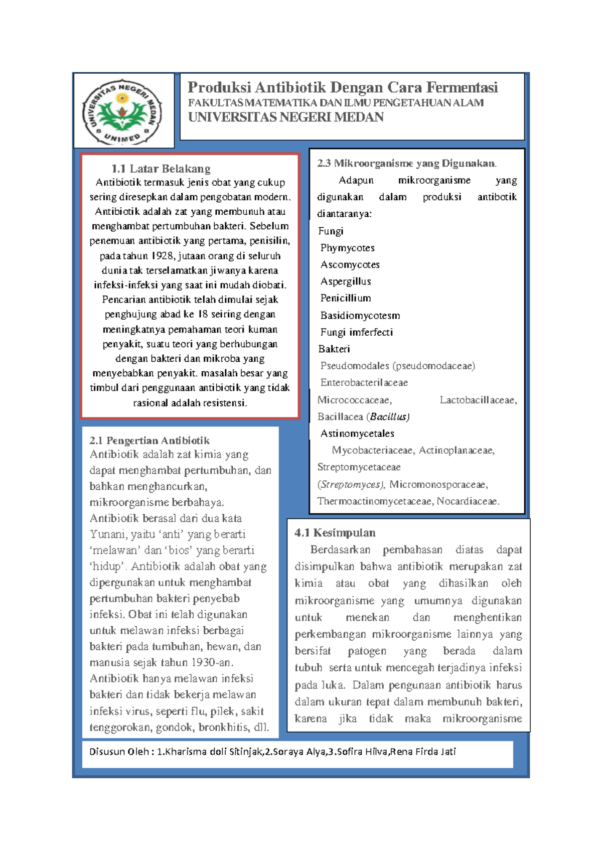 Poster Kelompok 1 Mikrobiologi PSPB 19 B - Produksi Antibiotik Dengan Cara Fermentasi FAKULTAS ...
