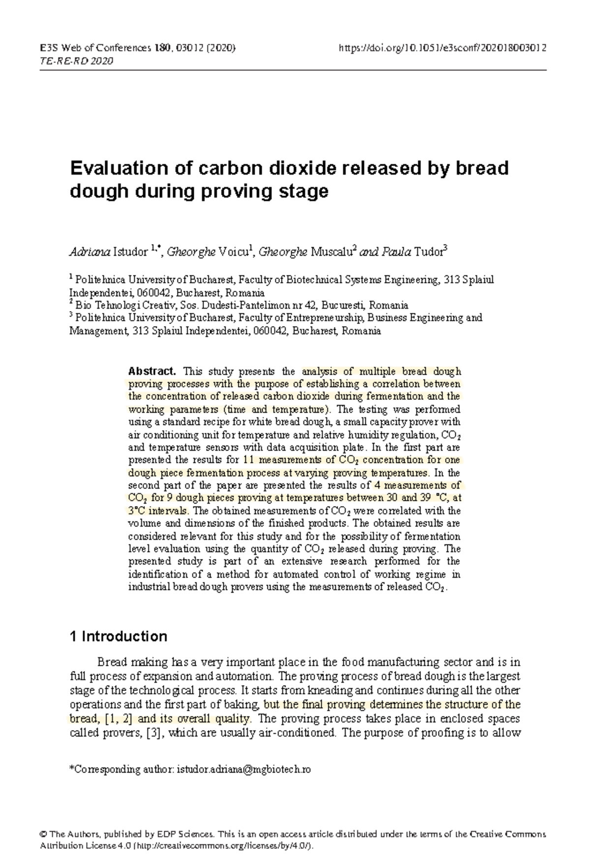 Evaluation of carbon dioxide released by bread dough during proving ...