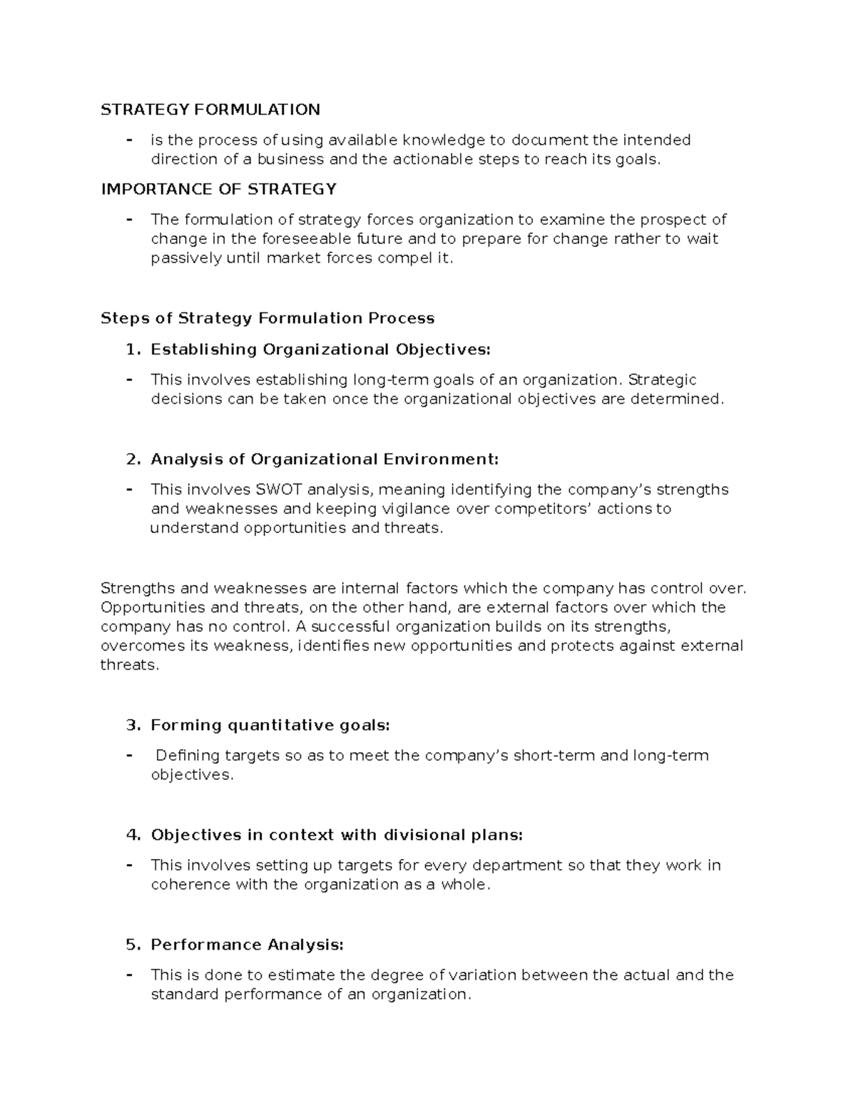 Strategy- Formulation-Notes 2 - STRATEGY FORMULATION is the process of ...