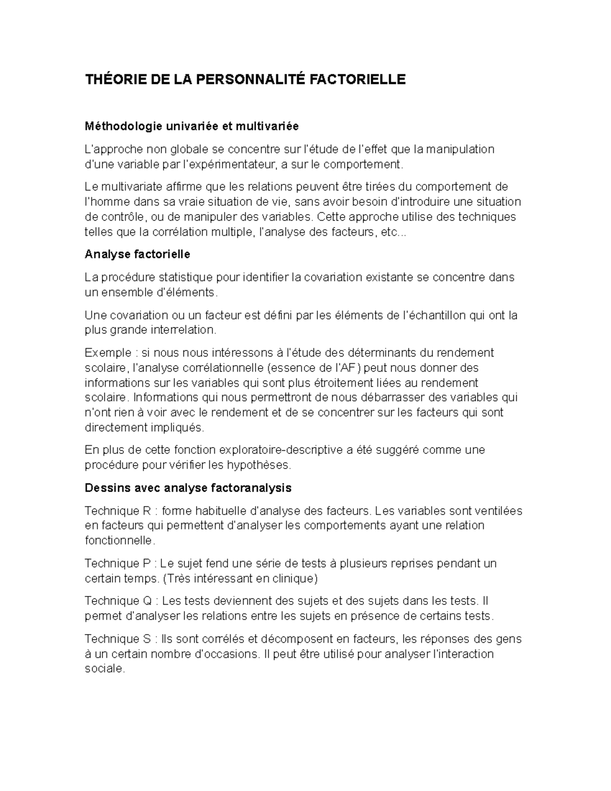 Théorie de la personnalité factorielle - THÉORIE DE LA PERSONNALITÉ ...