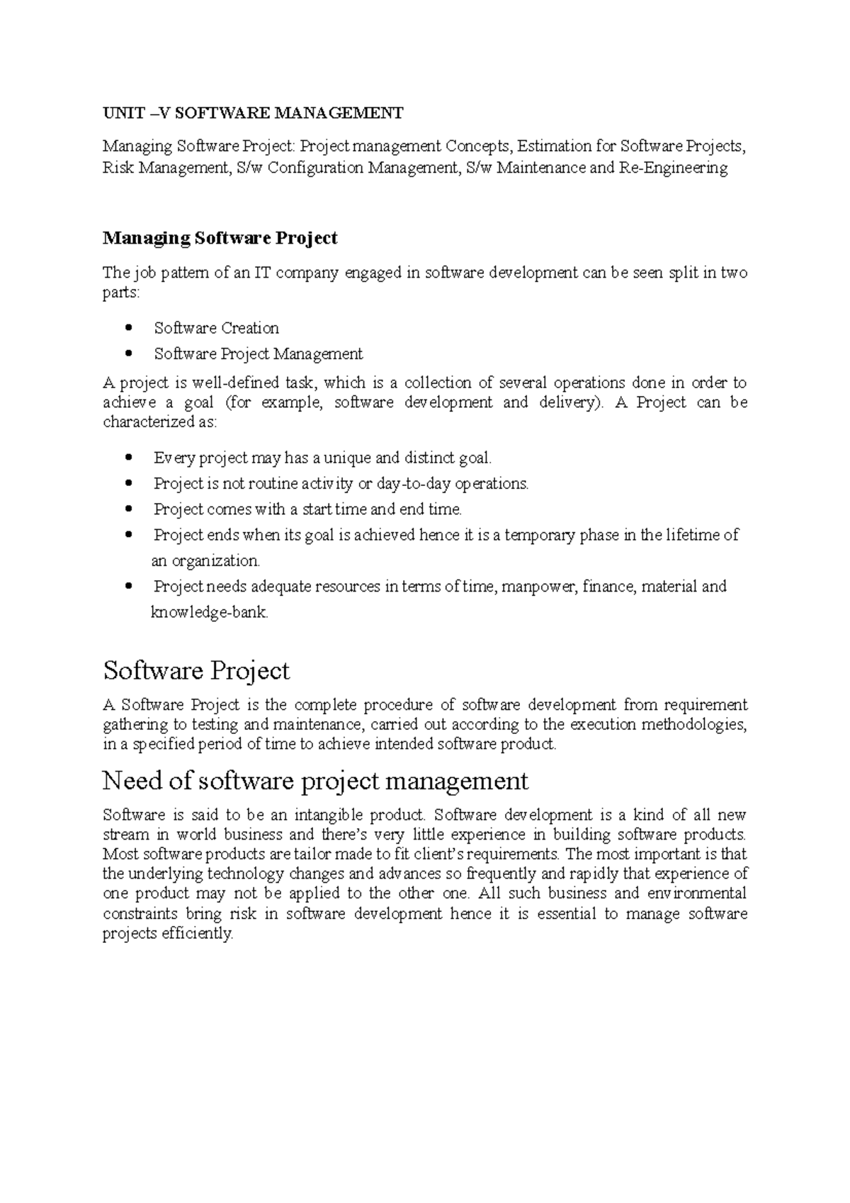 UNIT V Software Management - UNIT –V SOFTWARE MANAGEMENT Managing ...