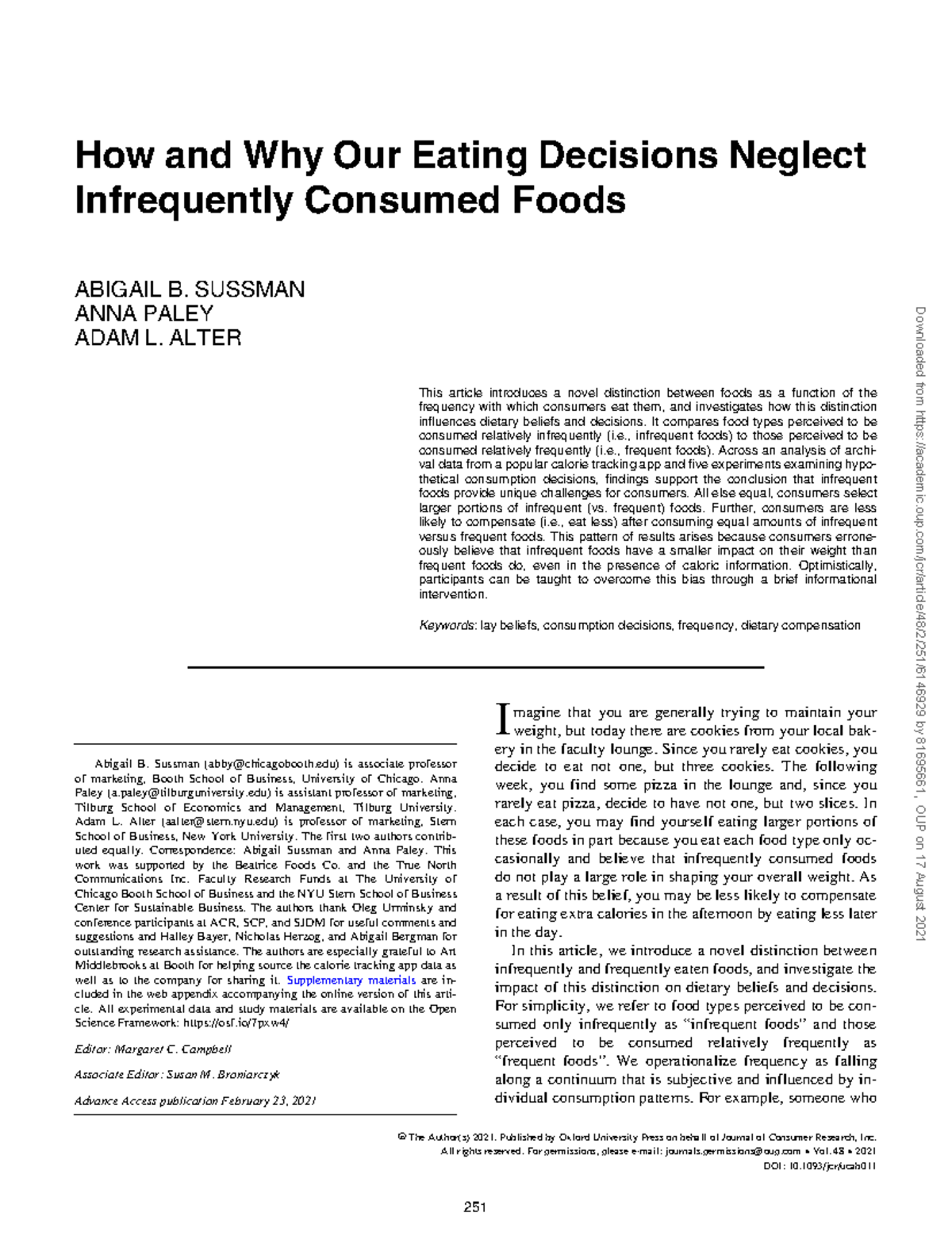 Eating decisions neglect infrequently consumed foods - How and Why Our ...