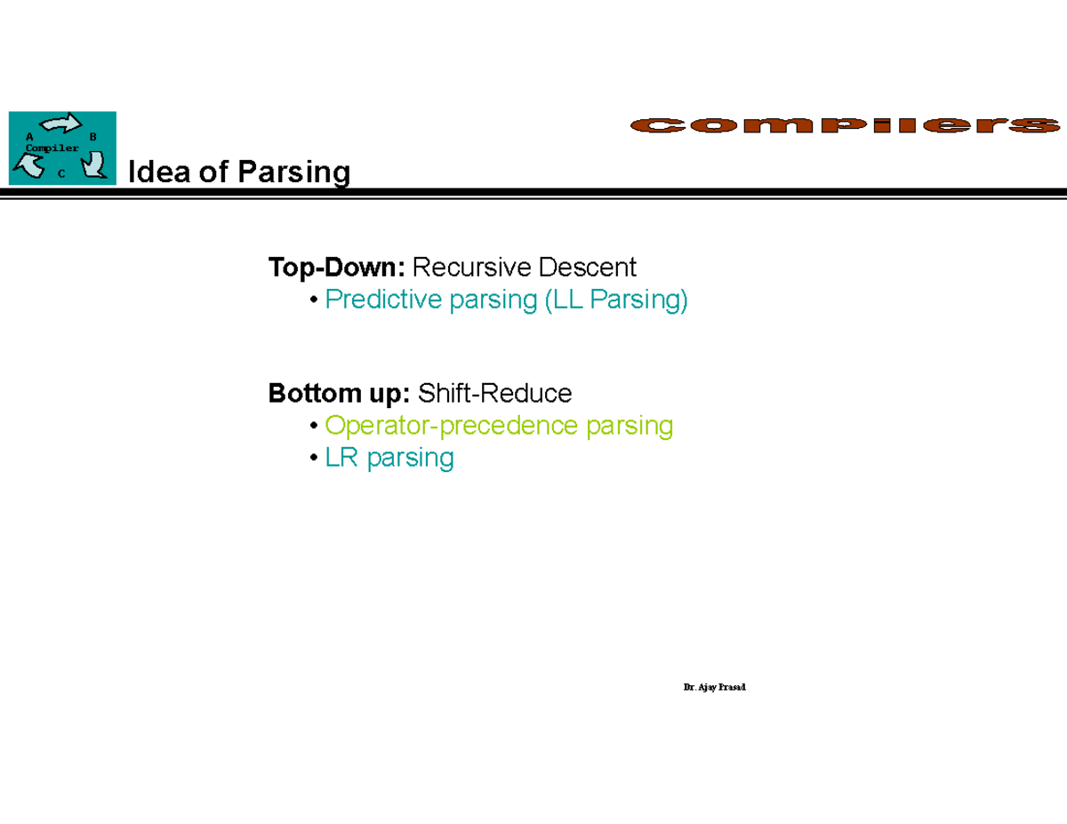 Compiler Design - Unit 2 Part4 - C Compiler Top-Down: Recursive Descent • Predictive parsing (LL ...
