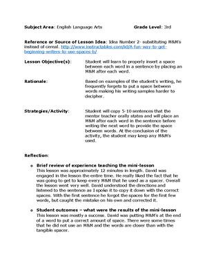 Mini Lesson 3 - Subject Area: English Language Arts Grade Level: 3rd ...