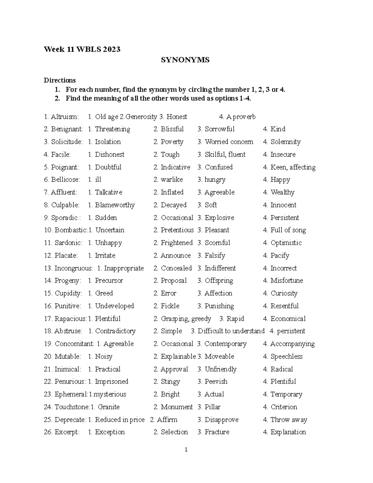 Week 11 WBLS 2023 - Assignment - Week 11 WBLS 2023 SYNONYMS Directions ...