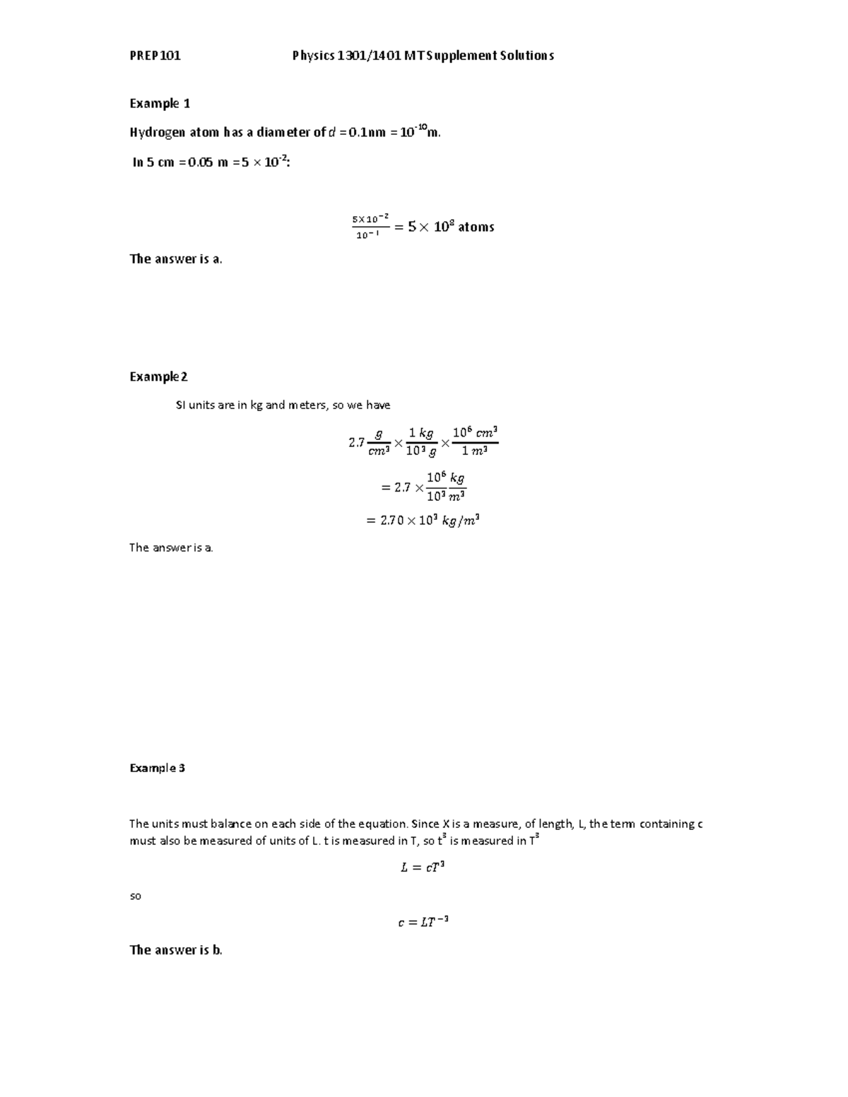 Midterm 2019, answers - Warning: TT: undefined function: 32 Example 1 Hydrogen atom has a ...