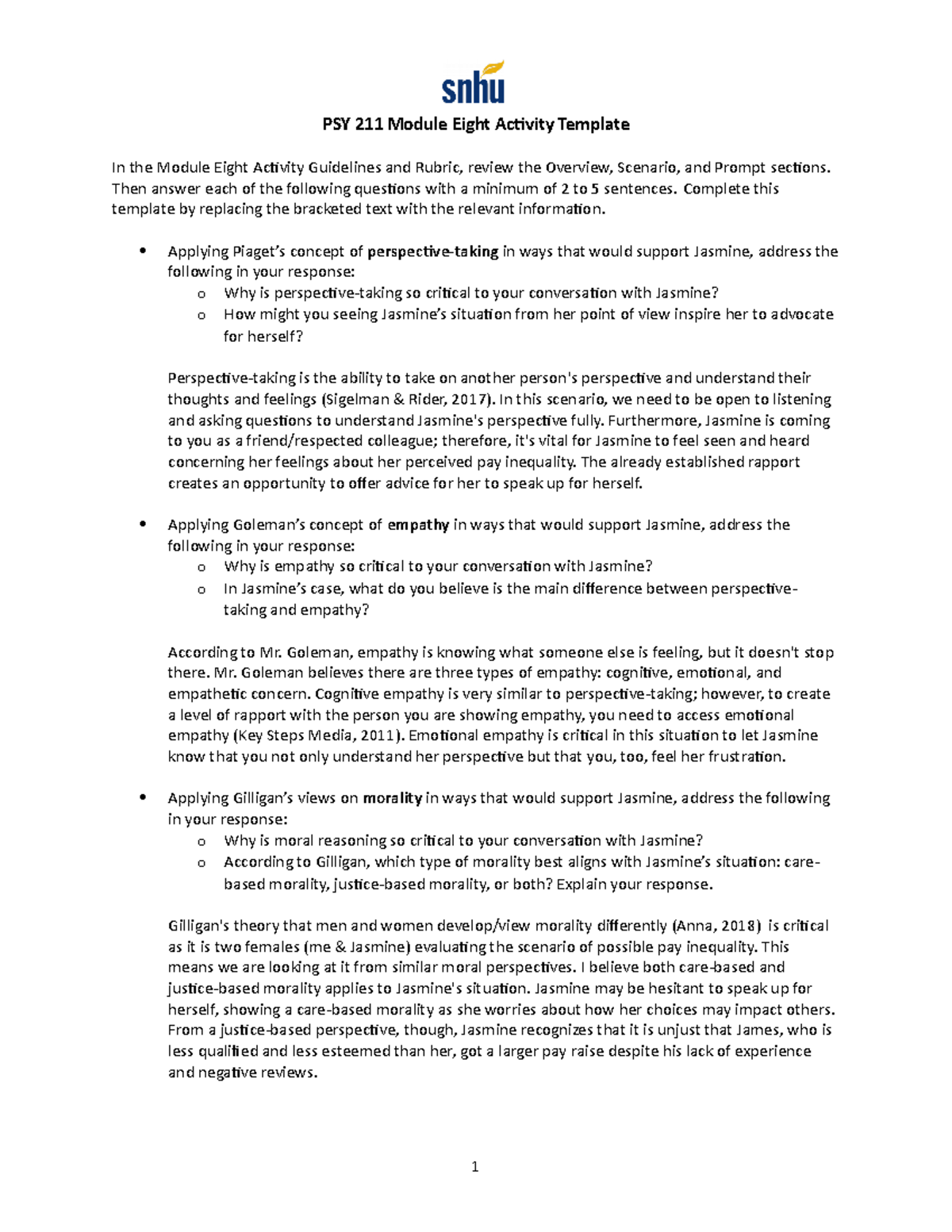 PSY-211 Module 8 Activity - PSY 211 Module Eight Activity Template In ...