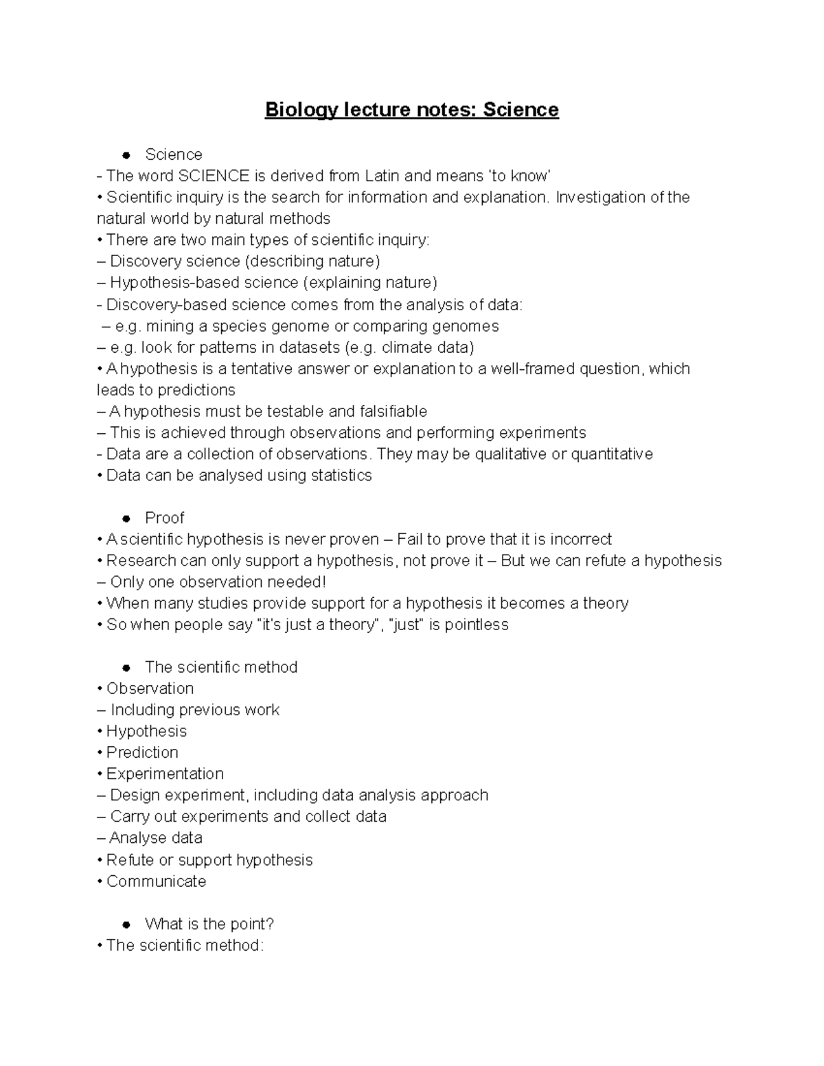 Biology lecture notes Science - Investigation of the natural world by ...