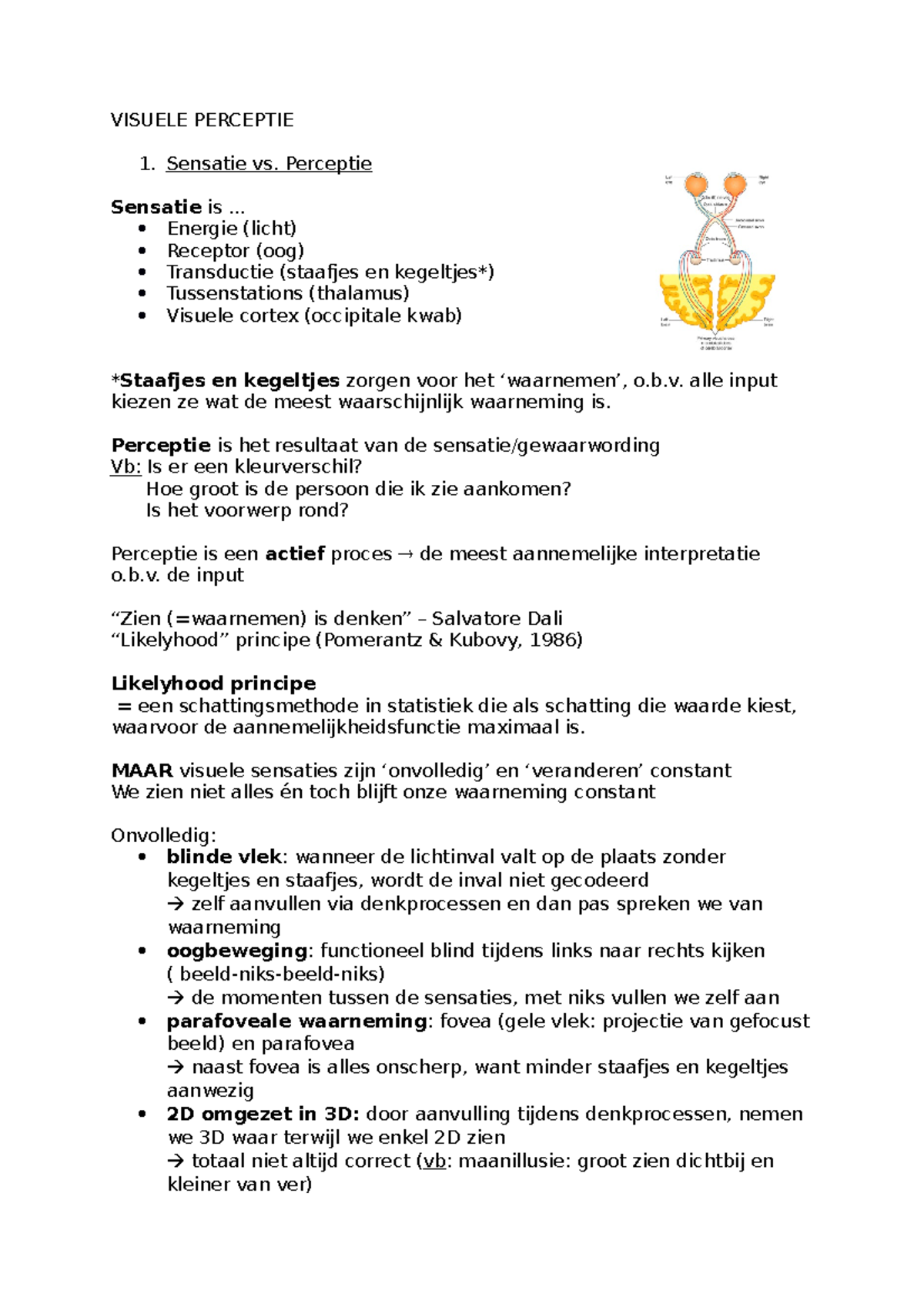 3. Visuele perceptie - VISUELE PERCEPTIE Sensatie vs. Perceptie ...