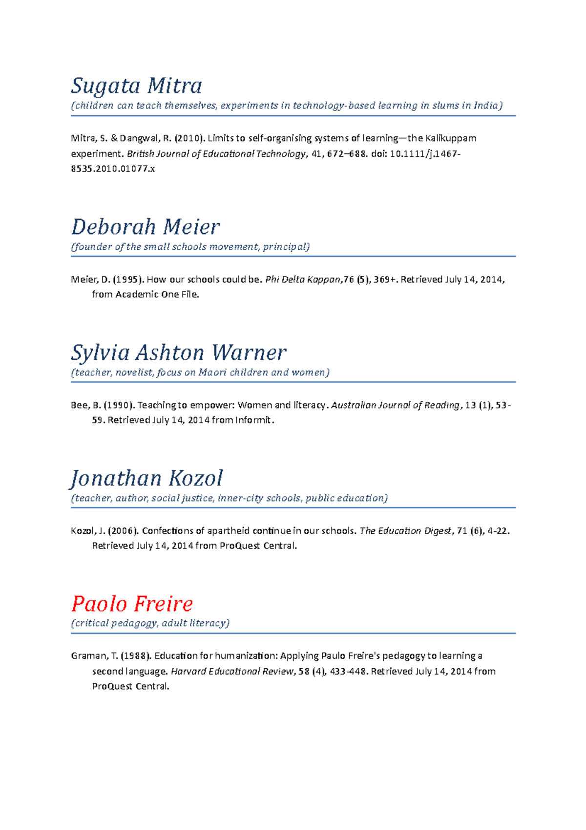 Seminar assignments - Influential educators - Sugata Mitra (children ...