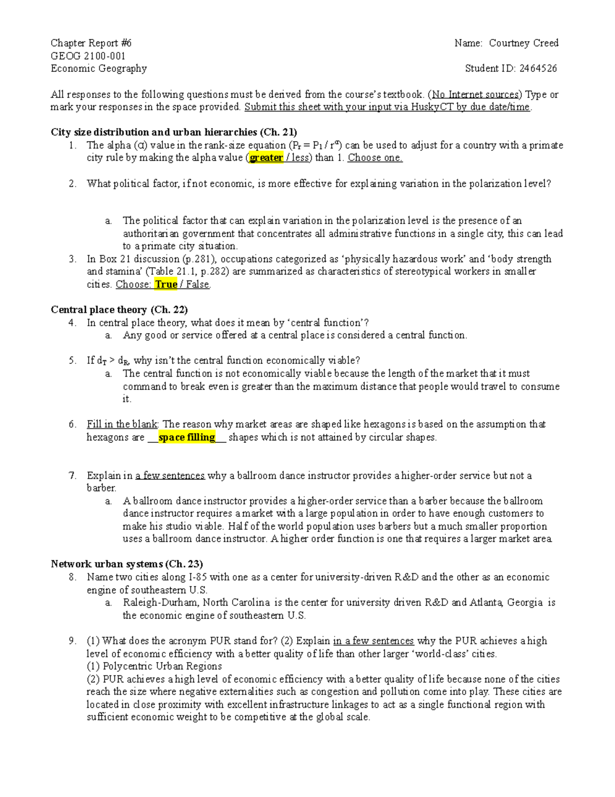 Chapter Report 6 - n/a - Chapter Report #6 Name: Courtney Creed GEOG ...