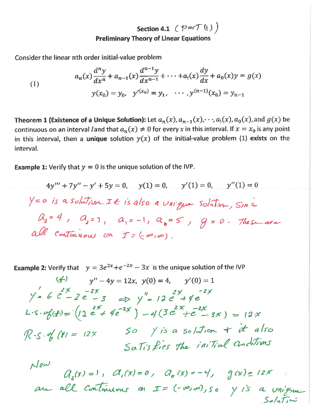 Section 4.1 Preliminary Theory of Linear Equations - MATH 3523 - Studocu