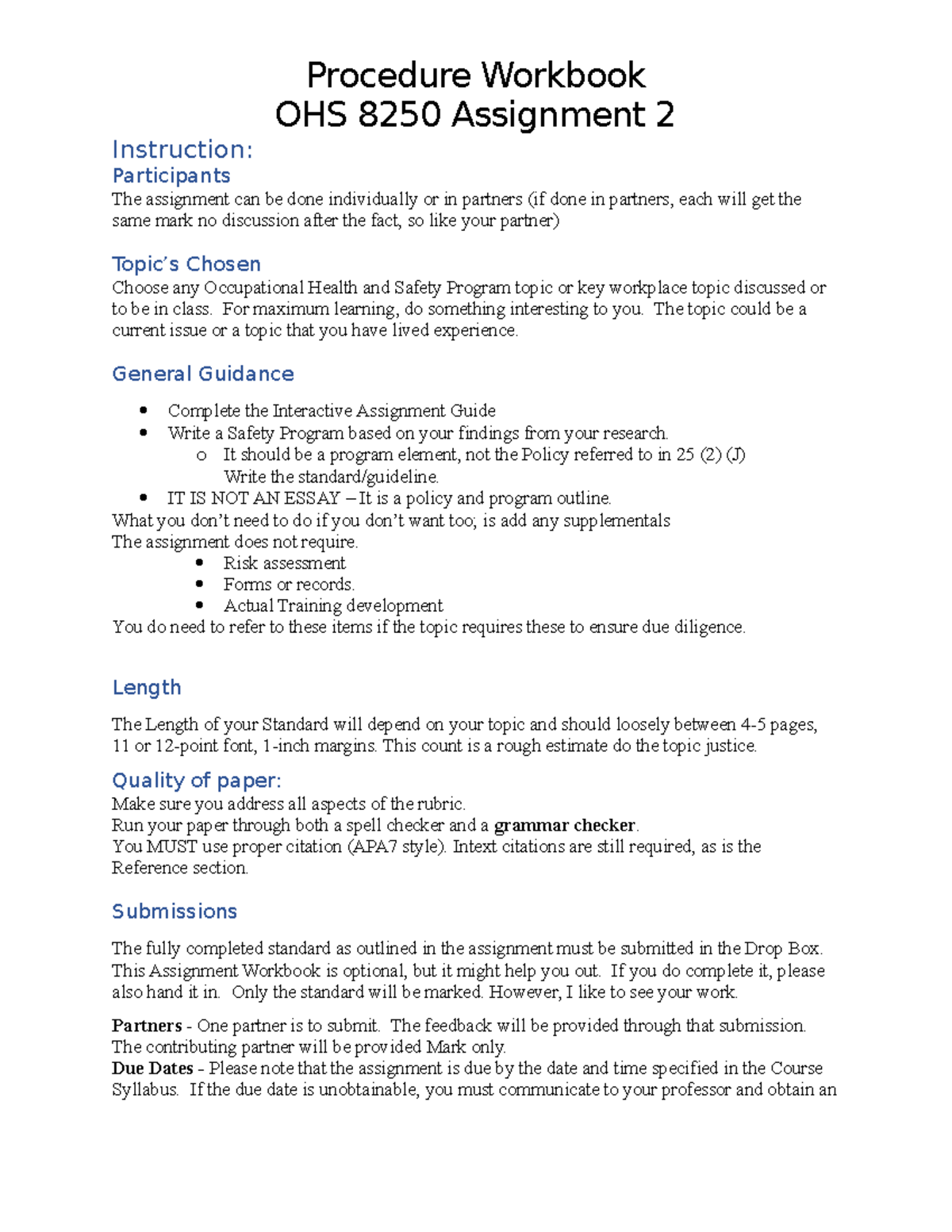 Workbook OHS# final resubmission - OHS 8250 Assignment 2 Instruction ...