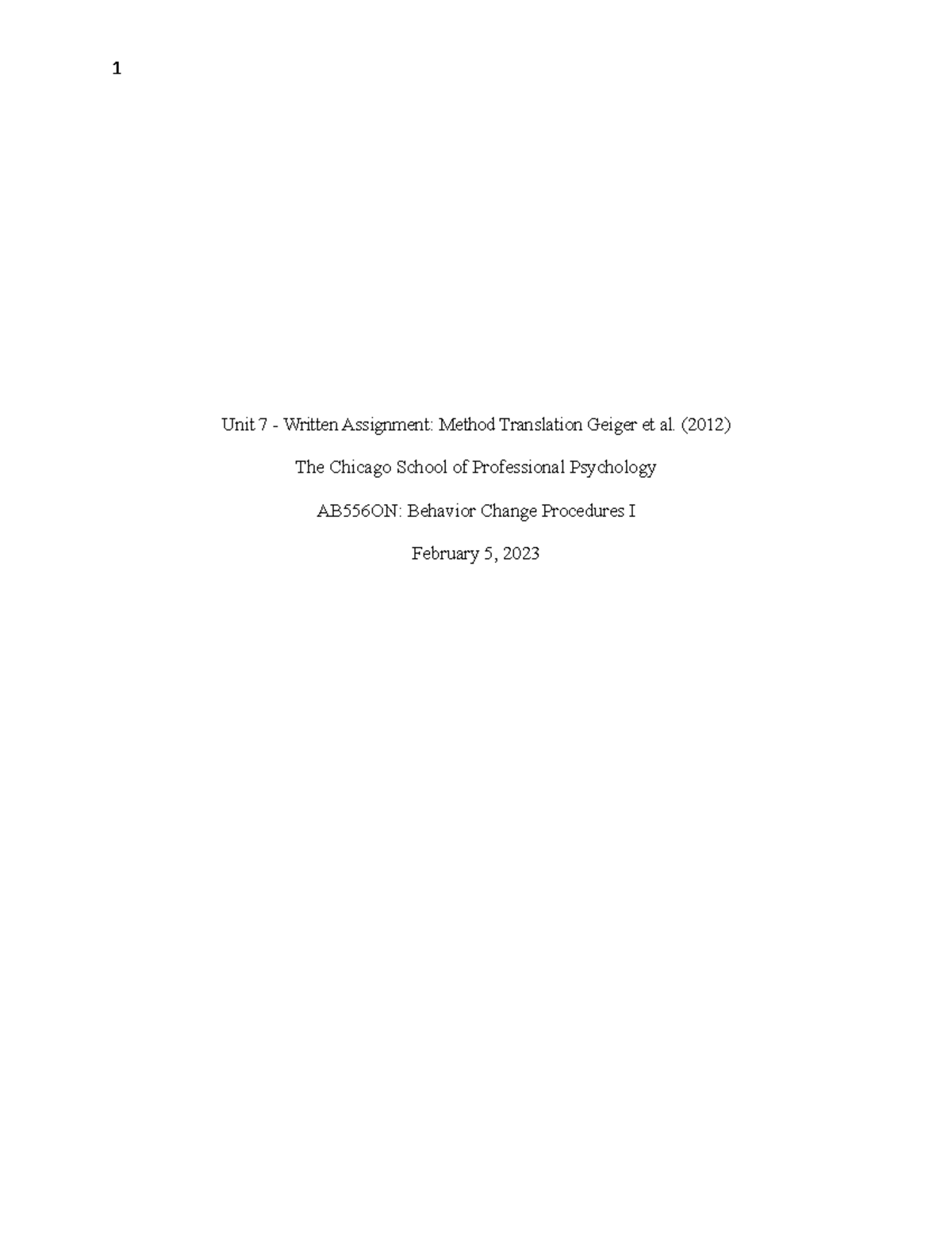 Unit 7 - Written Assignment: Method Translation Geiger et al. (2012 ...