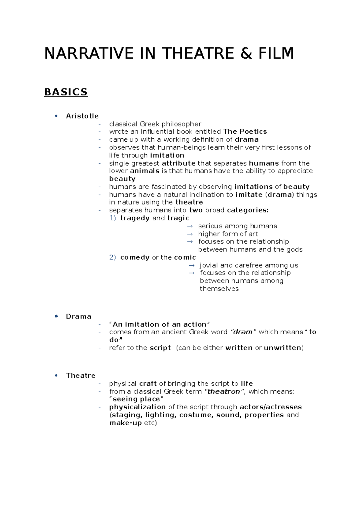 Narrative in drama and film - NARRATIVE IN THEATRE & FILM BASICS ...
