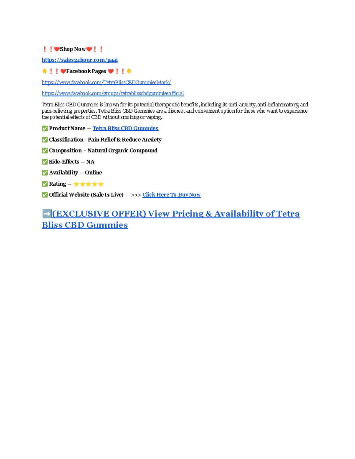 Tetra Bliss CBD Gummies Benefits And Ingredients - Shop Now sales24hour ...