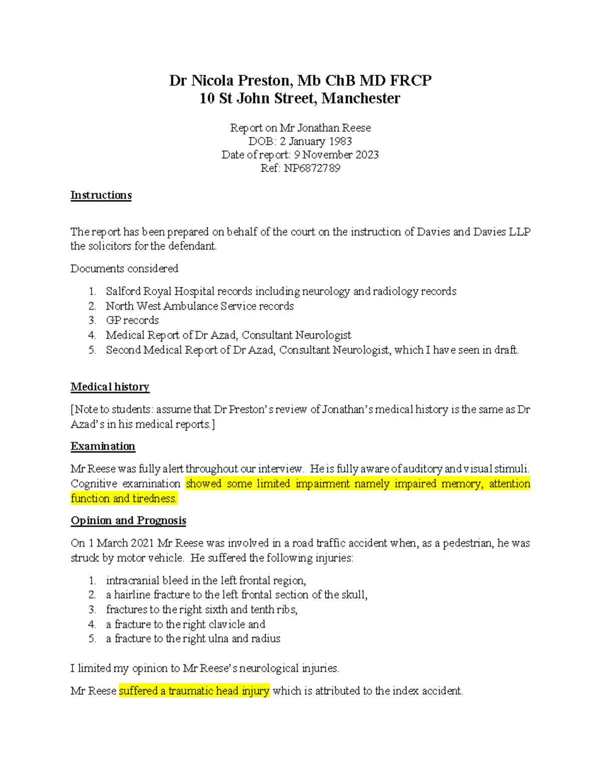 WS13 Medical Report of Dr Preston, Consultant Neurologist W11 - Dr ...