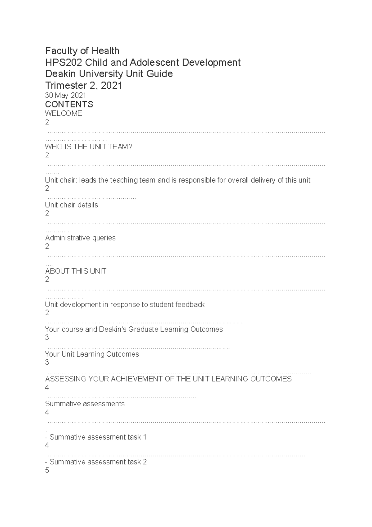 HPS202 Child and Adolescent Development Deakin University Unit Guide ...