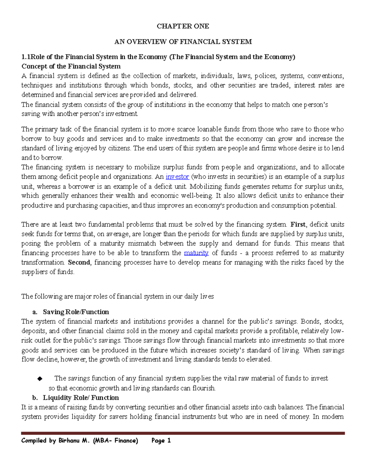 finacial market and institution - Accounting and finance - AAU - Studocu