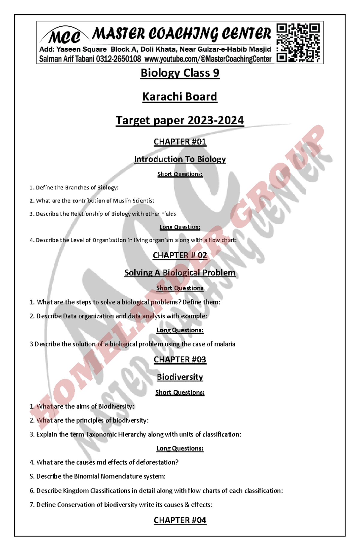 IX-BIO - Target Paper CHAP WISE 2024 - Homelander Group - Biology Class ...