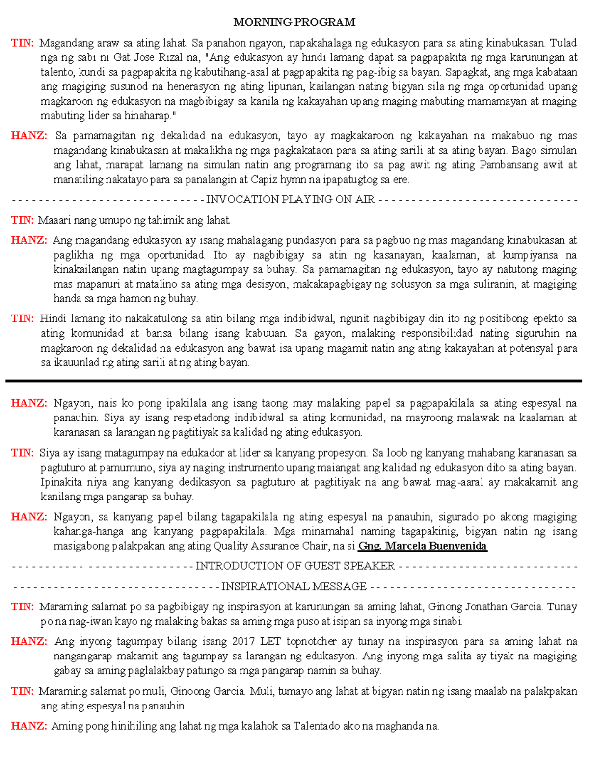 DAY 3 Emcee Script FOR EDUC WEEK - MORNING PROGRAM TIN: Magandang araw ...