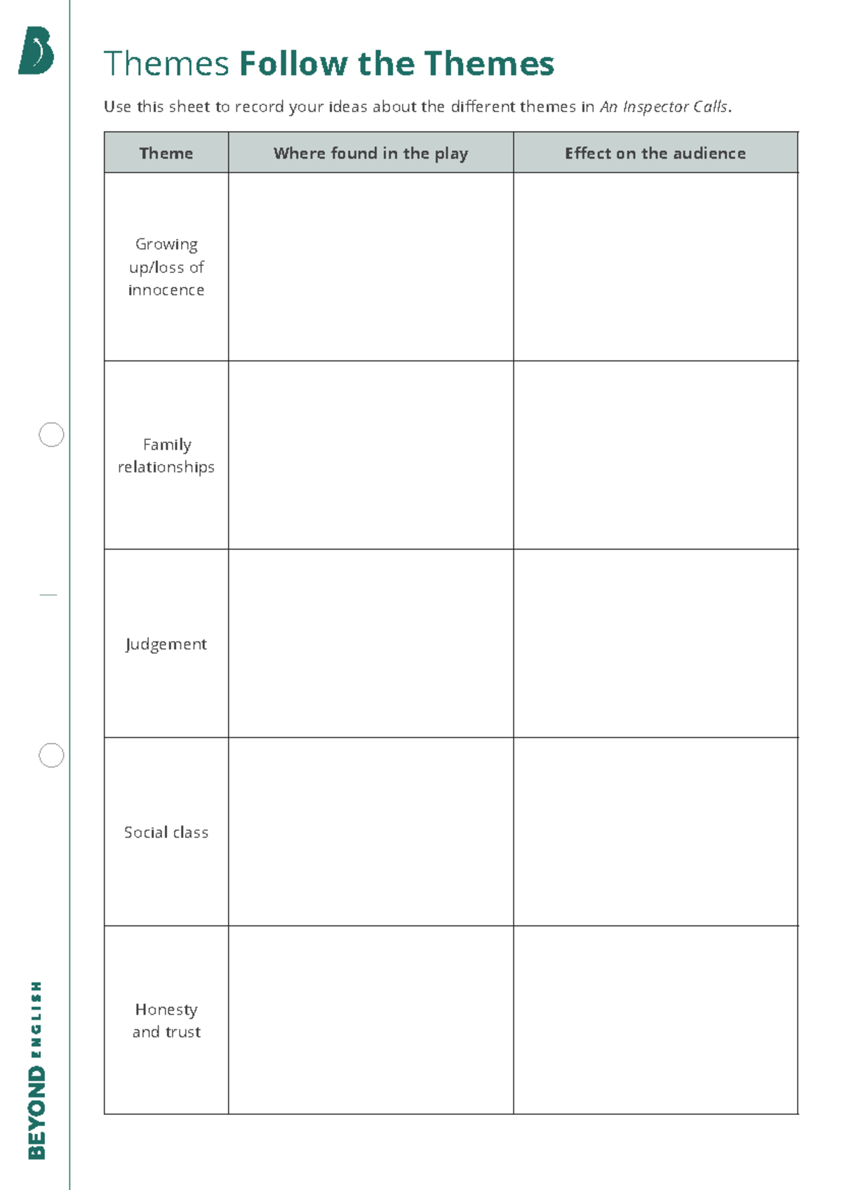 Follow the Themes - AIC - Themes Follow the Themes Use this sheet to ...