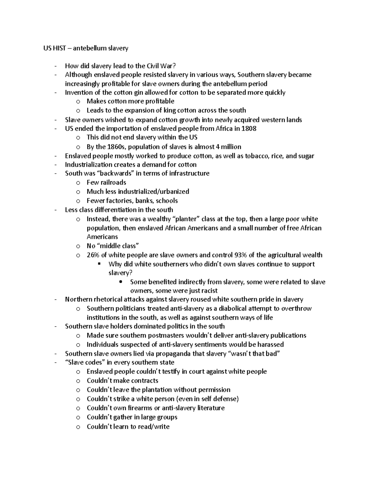 US HIST - antebellum slavery - US HIST – antebellum slavery How did ...