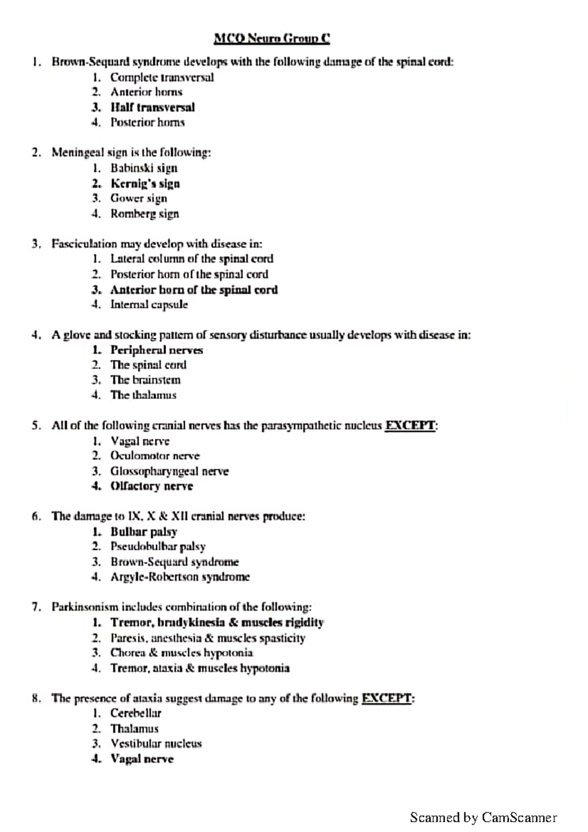 Mcq neurologic - Neuro multi choice task - Neurology Diseases - Scanned ...