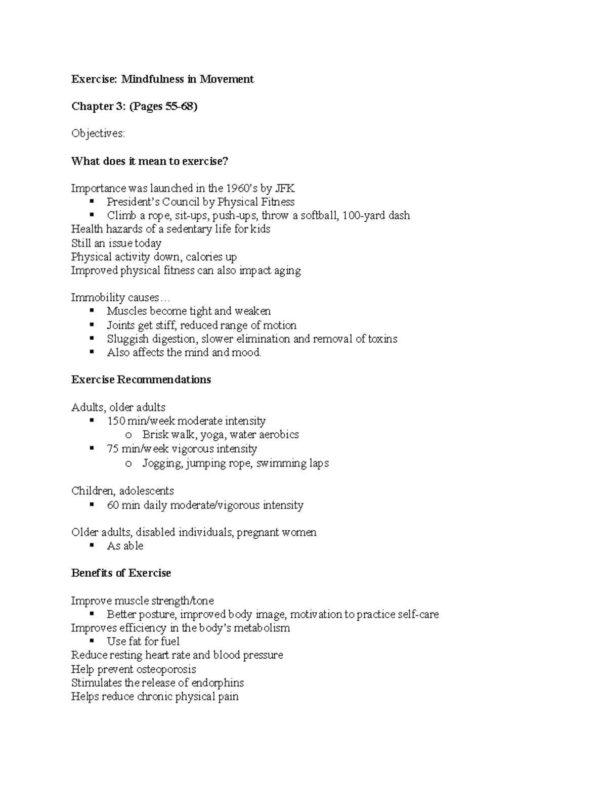 Ch3 Holistic Health Notes - Exercise: Mindfulness in Movement Chapter 3 ...